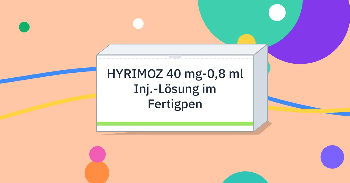 Symbolbild: Packung mit der Aufschrift HYRIMOZ 40 mg-0,8 ml Inj.-Lösung im Fertigpen (PZN 18084581) – Verfügbarkeit und Bezug in Apotheken in Frankfurt am Main