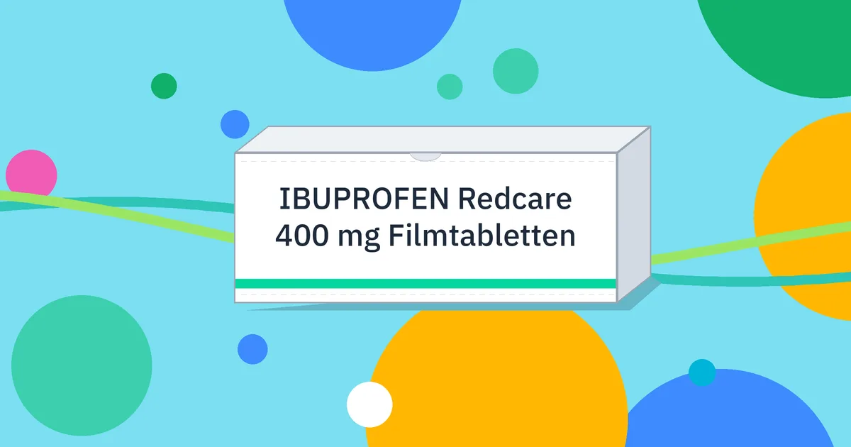 Symbolbild: Packung mit der Aufschrift IBUPROFEN Redcare 400 mg Filmtabletten (PZN 18300010) – Verfügbarkeit und Bezug in Apotheken in Frankfurt am Main