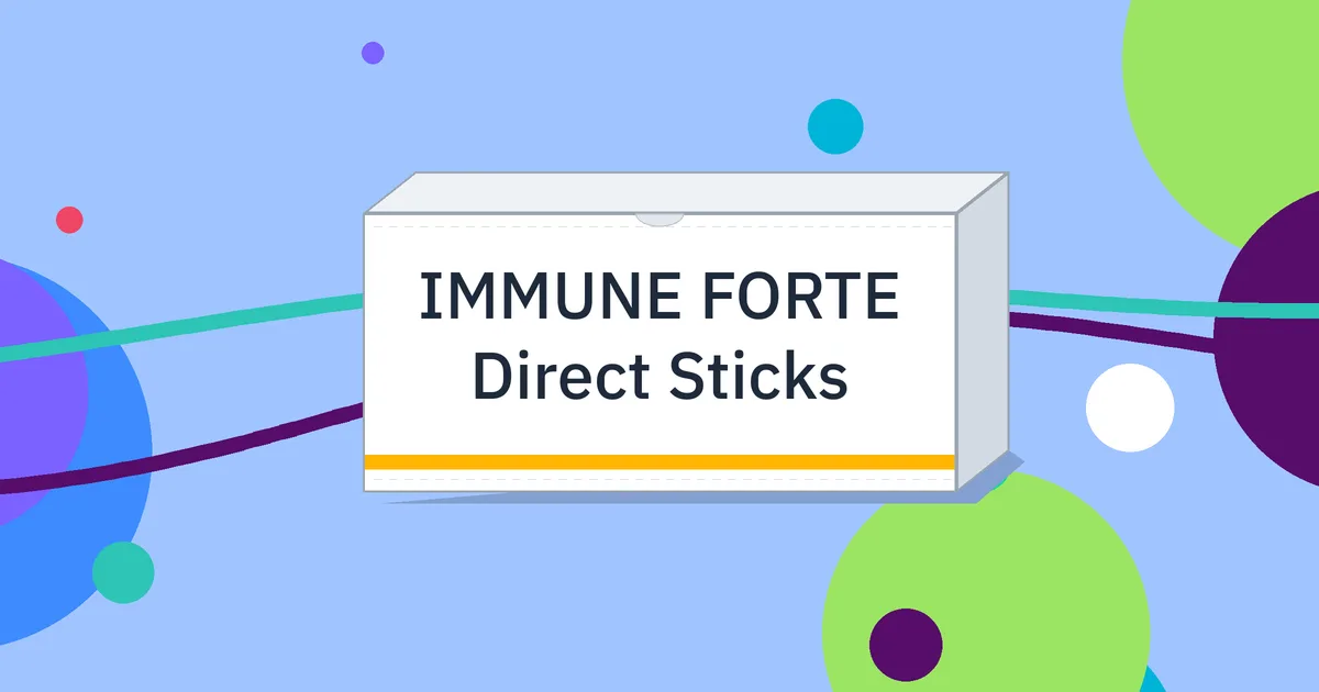 Symbolbild: Packung mit der Aufschrift IMMUNE FORTE Direct Sticks (PZN 17467914) – Verfügbarkeit und Bezug in Apotheken in Frankfurt am Main