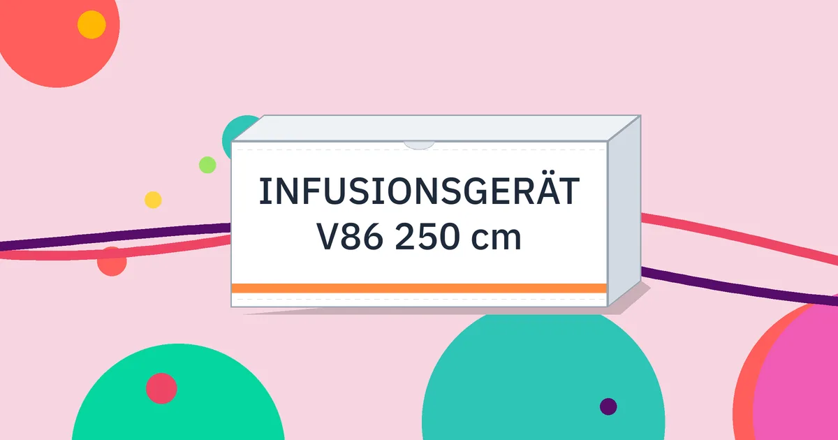 Symbolbild: Packung mit der Aufschrift INFUSIONSGERÄT V86 250 cm (PZN 11216080) – Verfügbarkeit und Bezug in Apotheken in Frankfurt am Main