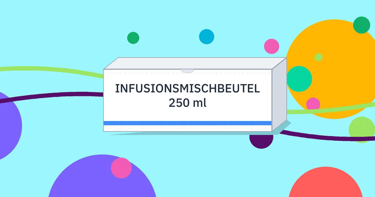 Symbolbild: Packung mit der Aufschrift INFUSIONSMISCHBEUTEL 250 ml (PZN 19986707) – Verfügbarkeit und Bezug in Apotheken in Frankfurt am Main