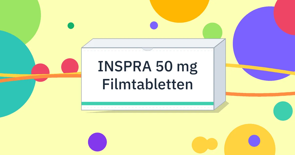 Symbolbild: Packung mit der Aufschrift INSPRA 50 mg Filmtabletten (PZN 03269116) – Verfügbarkeit und Bezug in Apotheken in Frankfurt am Main