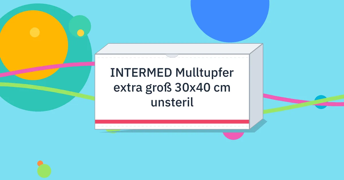 Symbolbild: Packung mit der Aufschrift INTERMED Mulltupfer extra groß 30x40 cm unsteril (PZN 11165135) – Verfügbarkeit und Bezug in Apotheken in Frankfurt am Main