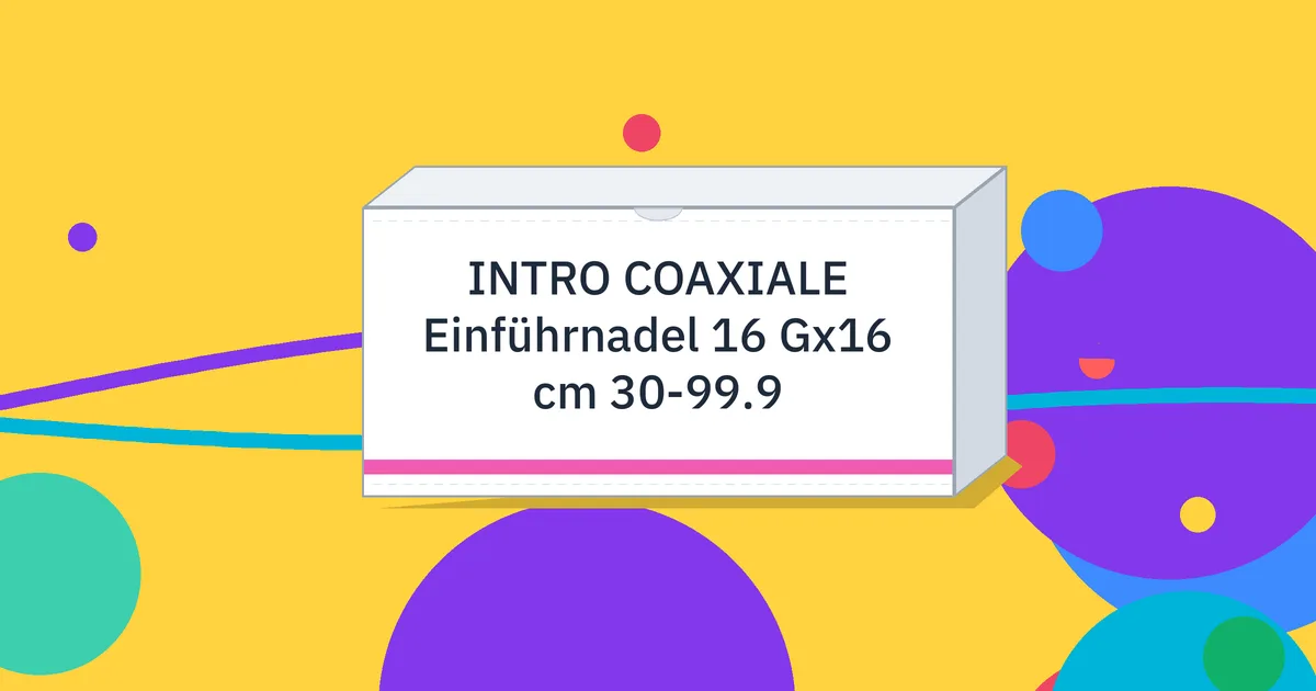 Symbolbild: Packung mit der Aufschrift INTRO COAXIALE Einführnadel 16 Gx16 cm 30-99.9 (PZN 16946222) – Verfügbarkeit und Bezug in Apotheken in Frankfurt am Main