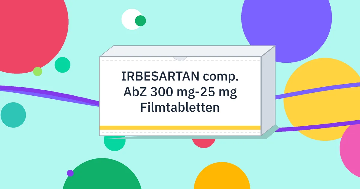 Symbolbild: Packung mit der Aufschrift IRBESARTAN comp. AbZ 300 mg-25 mg Filmtabletten (PZN 09536222) – Verfügbarkeit und Bezug in Apotheken in Frankfurt am Main