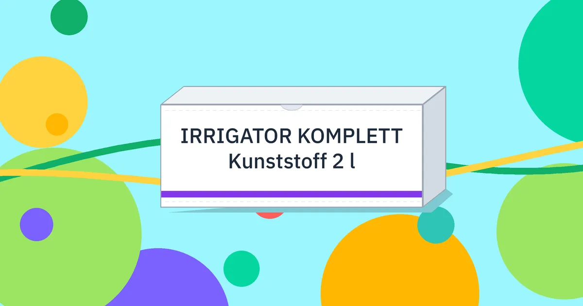 Symbolbild: Packung mit der Aufschrift IRRIGATOR KOMPLETT Kunststoff 2 l (PZN 04839142) – Verfügbarkeit und Bezug in Apotheken in Frankfurt am Main