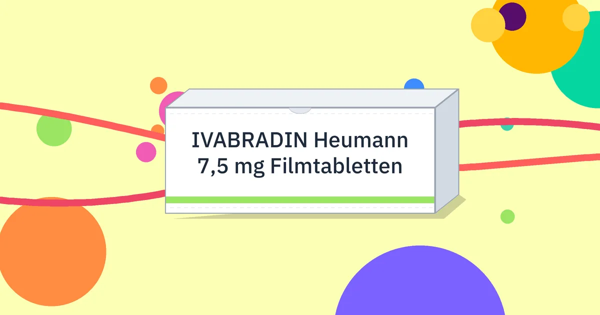 Symbolbild: Packung mit der Aufschrift IVABRADIN Heumann 7,5 mg Filmtabletten (PZN 11693325) – Verfügbarkeit und Bezug in Apotheken in Frankfurt am Main
