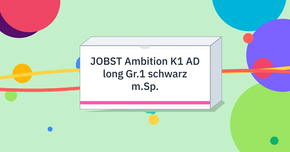 Symbolbild: Packung mit der Aufschrift JOBST Ambition K1 AD long Gr.1 schwarz m.Sp. (PZN 11020017) – Verfügbarkeit und Bezug in Apotheken in Frankfurt am Main