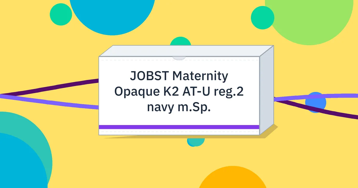 Symbolbild: Packung mit der Aufschrift JOBST Maternity Opaque K2 AT-U reg.2 navy m.Sp. (PZN 15861104) – Verfügbarkeit und Bezug in Apotheken in Frankfurt am Main