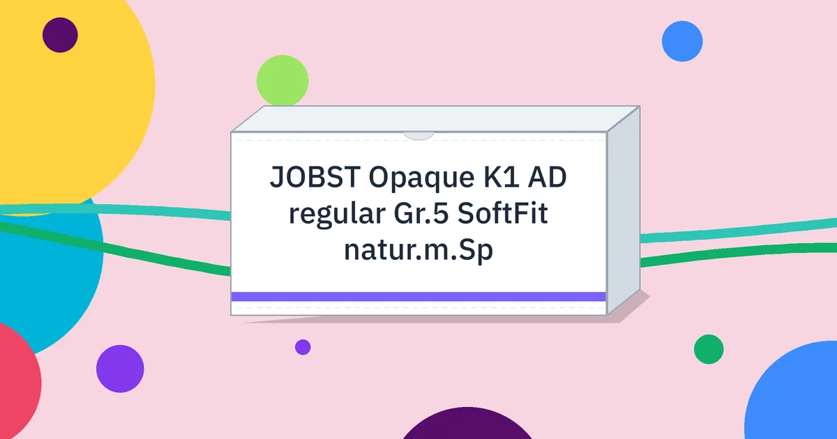Symbolbild: Packung mit der Aufschrift JOBST Opaque K1 AD regular Gr.5 SoftFit natur.m.Sp (PZN 13081939) – Verfügbarkeit und Bezug in Apotheken in Frankfurt am Main