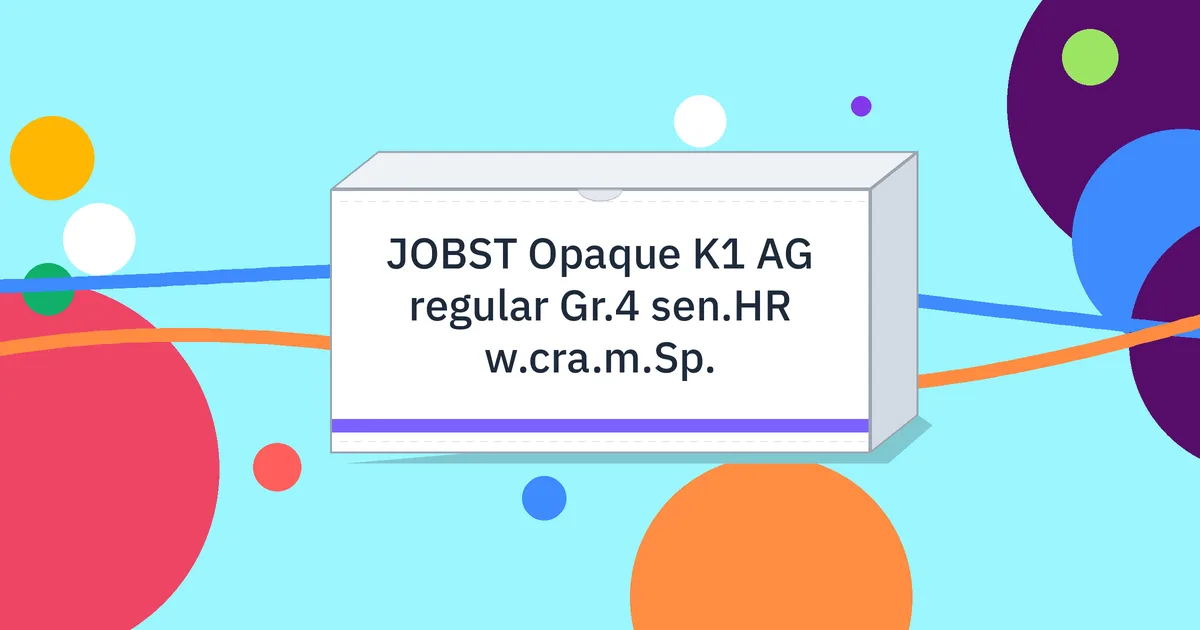 Symbolbild: Packung mit der Aufschrift JOBST Opaque K1 AG regular Gr.4 sen.HR w.cra.m.Sp. (PZN 13093032) – Verfügbarkeit und Bezug in Apotheken in Frankfurt am Main