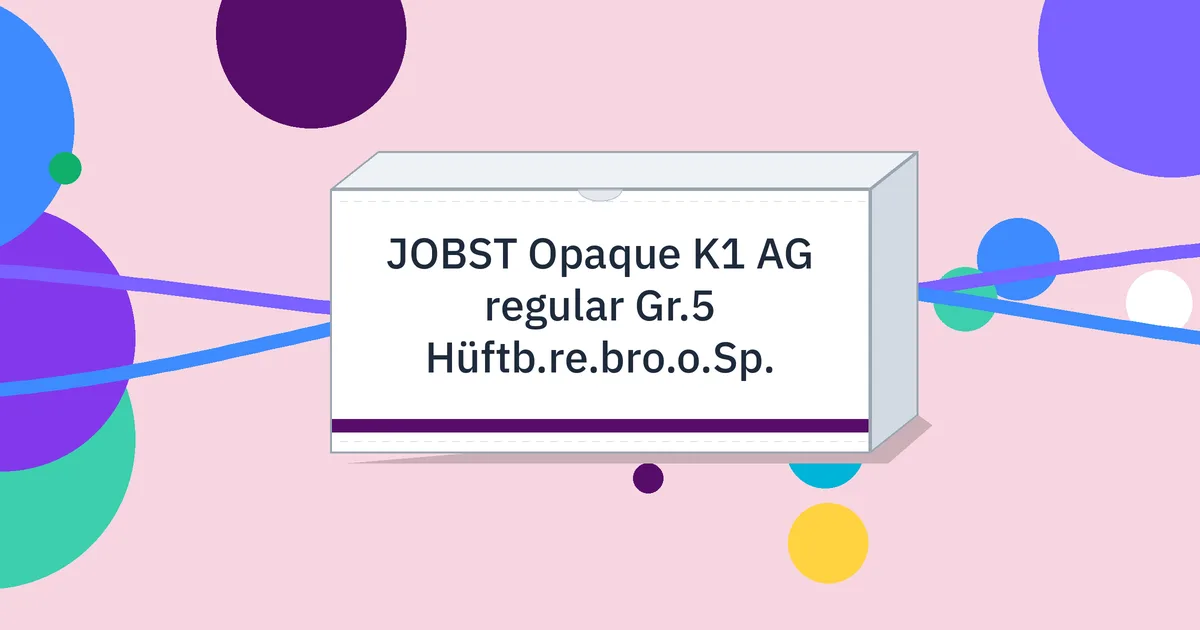 Symbolbild: Packung mit der Aufschrift JOBST Opaque K1 AG regular Gr.5 Hüftb.re.bro.o.Sp. (PZN 13101458) – Verfügbarkeit und Bezug in Apotheken in Frankfurt am Main