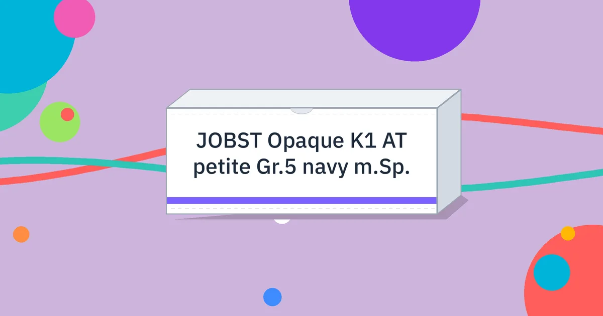 Symbolbild: Packung mit der Aufschrift JOBST Opaque K1 AT petite Gr.5 navy m.Sp. (PZN 13103664) – Verfügbarkeit und Bezug in Apotheken in Frankfurt am Main