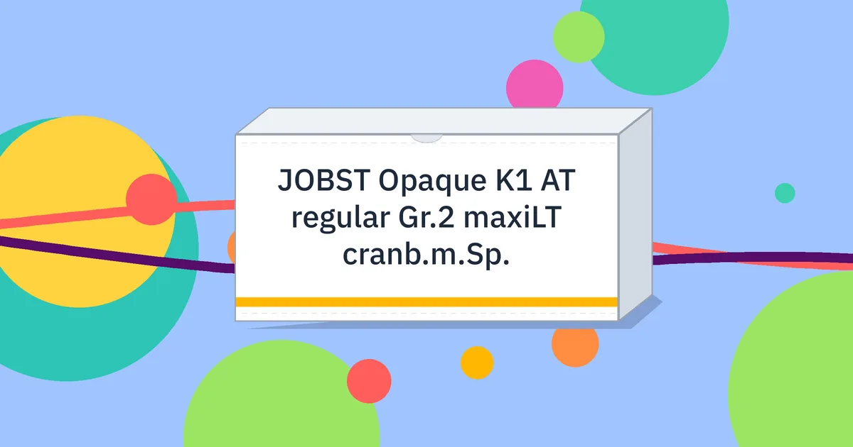 Symbolbild: Packung mit der Aufschrift JOBST Opaque K1 AT regular Gr.2 maxiLT cranb.m.Sp. (PZN 13105999) – Verfügbarkeit und Bezug in Apotheken in Frankfurt am Main