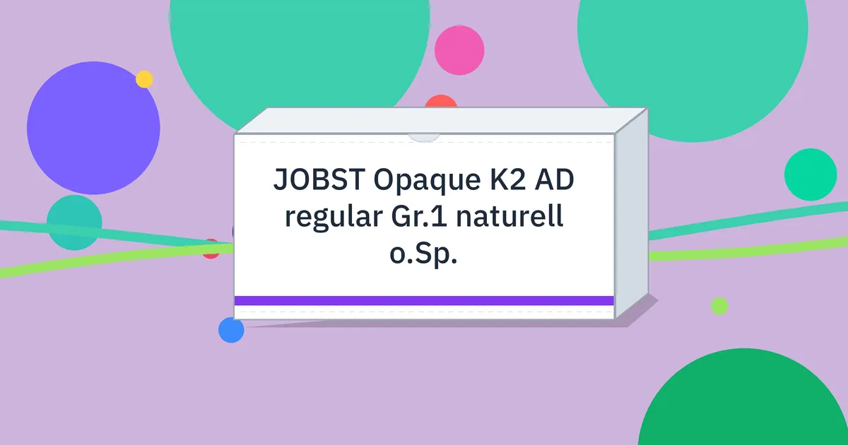 Symbolbild: Packung mit der Aufschrift JOBST Opaque K2 AD regular Gr.1 naturell o.Sp. (PZN 11251923) – Verfügbarkeit und Bezug in Apotheken in Frankfurt am Main