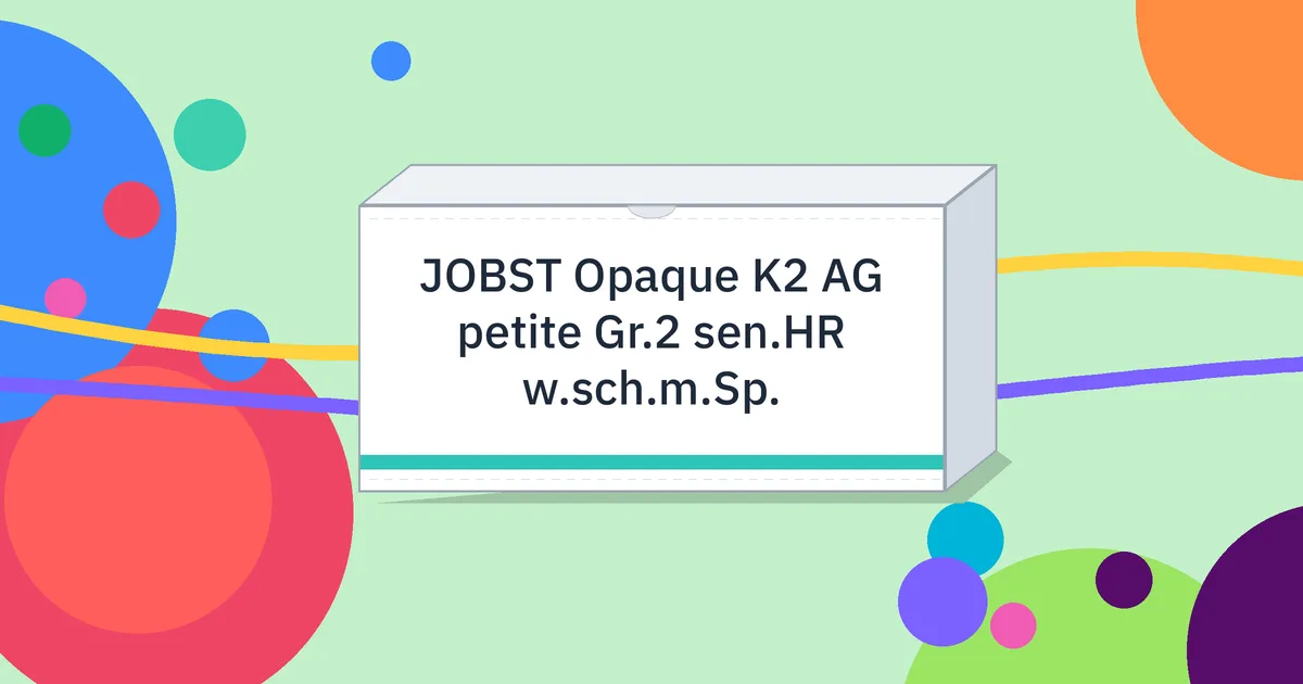 Symbolbild: Packung mit der Aufschrift JOBST Opaque K2 AG petite Gr.2 sen.HR w.sch.m.Sp. (PZN 11257015) – Verfügbarkeit und Bezug in Apotheken in Frankfurt am Main