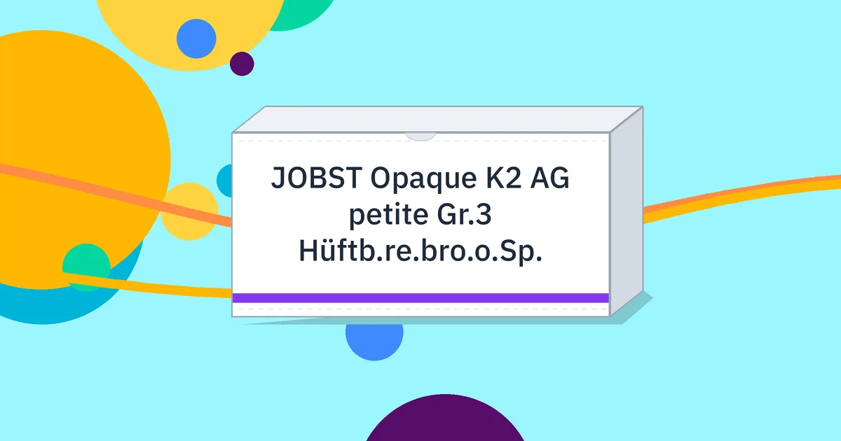 Symbolbild: Packung mit der Aufschrift JOBST Opaque K2 AG petite Gr.3 Hüftb.re.bro.o.Sp. (PZN 13115271) – Verfügbarkeit und Bezug in Apotheken in Frankfurt am Main