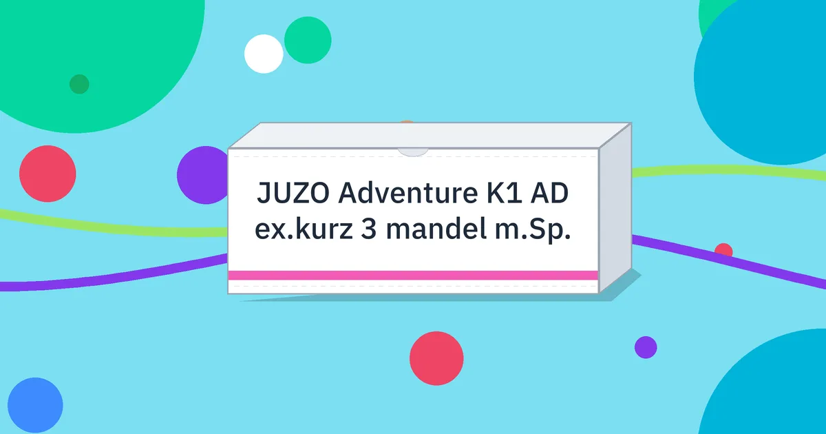 Symbolbild: Packung mit der Aufschrift JUZO Adventure K1 AD ex.kurz 3 mandel m.Sp. (PZN 14977678) – Verfügbarkeit und Bezug in Apotheken in Frankfurt am Main