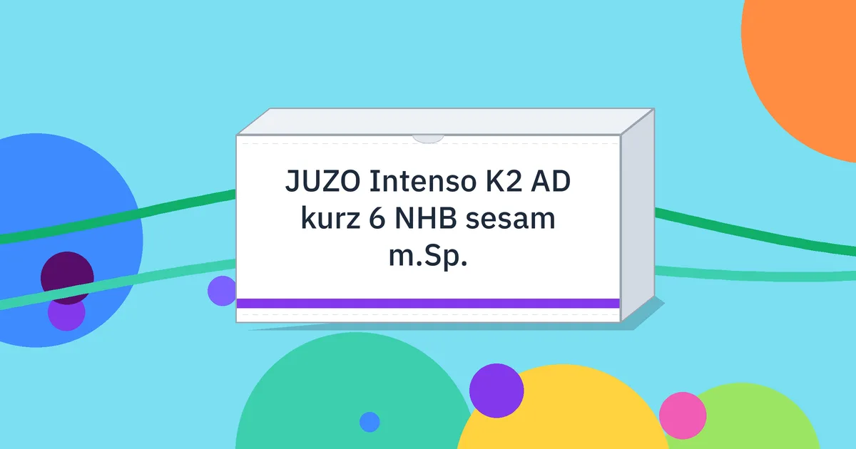 Symbolbild: Packung mit der Aufschrift JUZO Intenso K2 AD kurz 6 NHB sesam m.Sp. (PZN 18610992) – Verfügbarkeit und Bezug in Apotheken in Frankfurt am Main