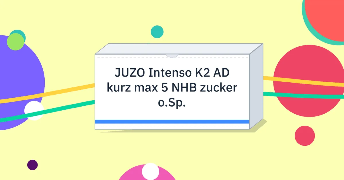 Symbolbild: Packung mit der Aufschrift JUZO Intenso K2 AD kurz max 5 NHB zucker o.Sp. (PZN 18622498) – Verfügbarkeit und Bezug in Apotheken in Frankfurt am Main