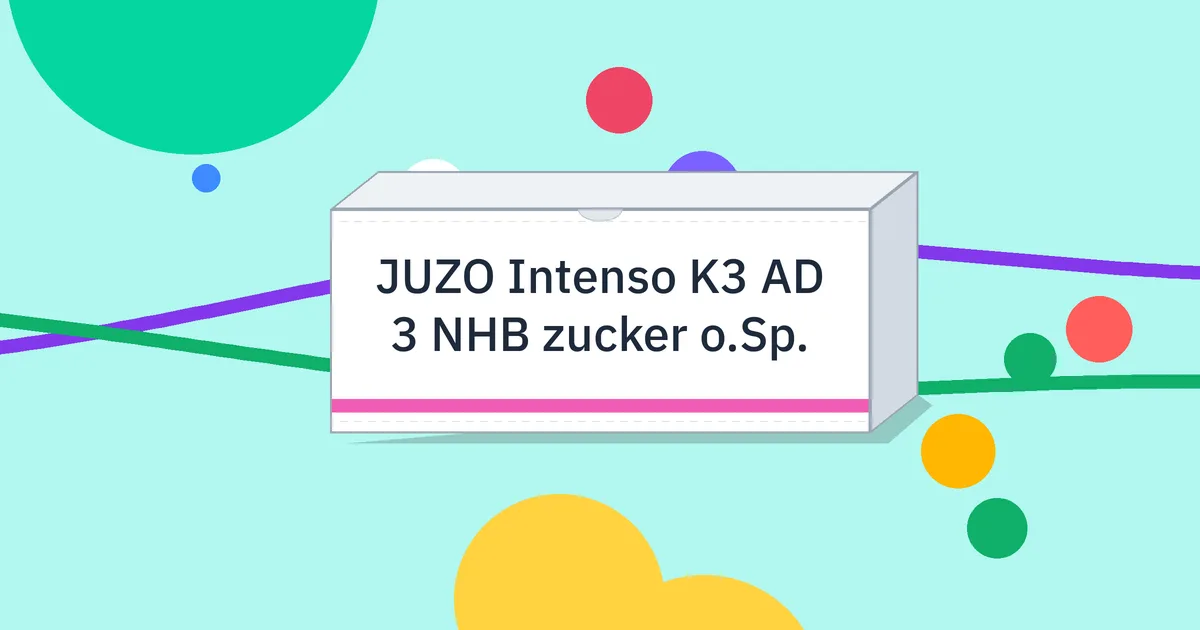 Symbolbild: Packung mit der Aufschrift JUZO Intenso K3 AD 3 NHB zucker o.Sp. (PZN 18641225) – Verfügbarkeit und Bezug in Apotheken in Frankfurt am Main
