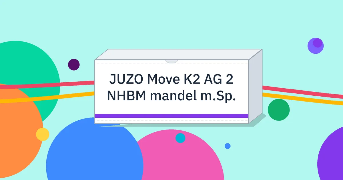 Symbolbild: Packung mit der Aufschrift JUZO Move K2 AG 2 NHBM mandel m.Sp. (PZN 16642350) – Verfügbarkeit und Bezug in Apotheken in Frankfurt am Main