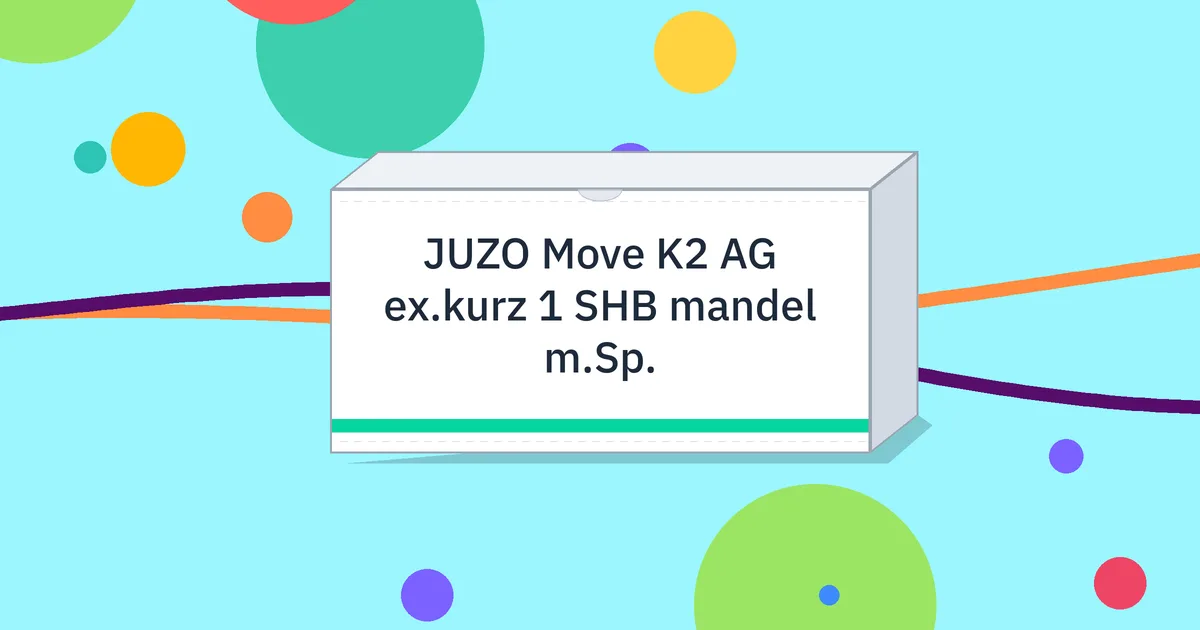 Symbolbild: Packung mit der Aufschrift JUZO Move K2 AG ex.kurz 1 SHB mandel m.Sp. (PZN 16651403) – Verfügbarkeit und Bezug in Apotheken in Frankfurt am Main