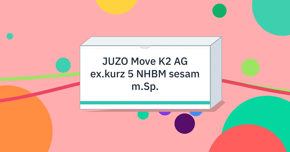 Symbolbild: Packung mit der Aufschrift JUZO Move K2 AG ex.kurz 5 NHBM sesam m.Sp. (PZN 18531301) – Verfügbarkeit und Bezug in Apotheken in Frankfurt am Main