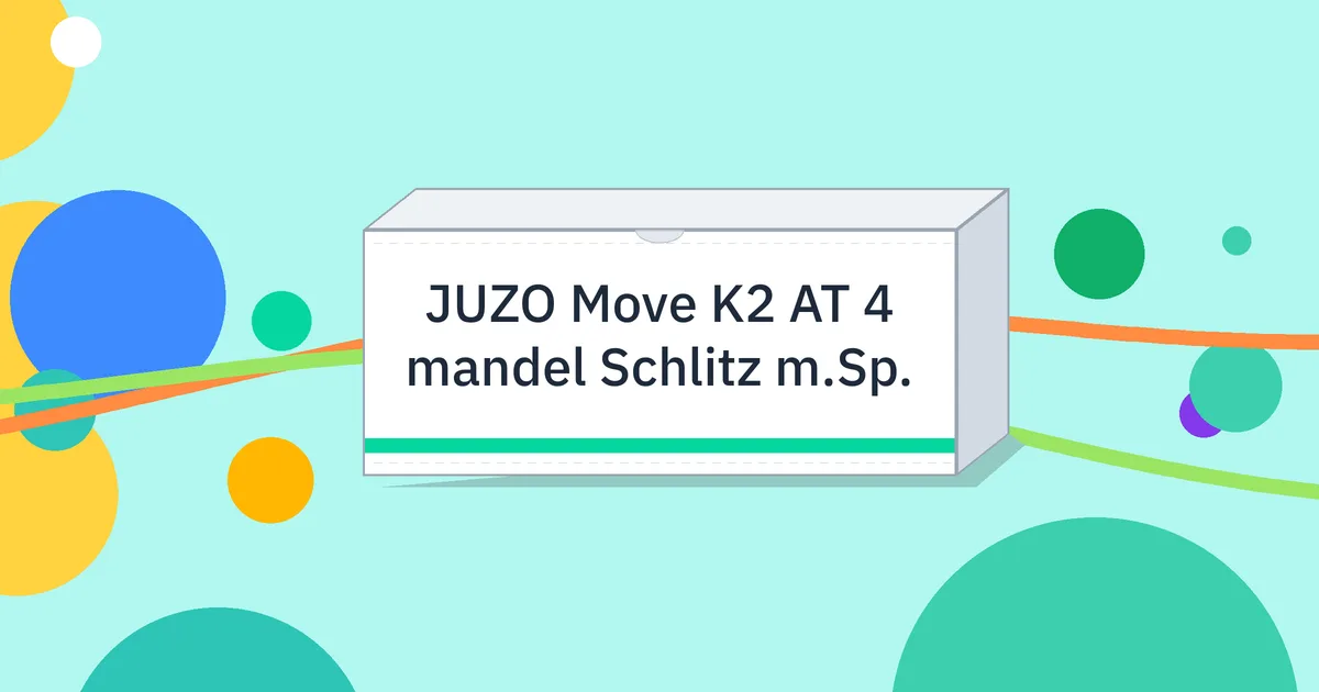 Symbolbild: Packung mit der Aufschrift JUZO Move K2 AT 4 mandel Schlitz m.Sp. (PZN 20668869) – Verfügbarkeit und Bezug in Apotheken in Frankfurt am Main