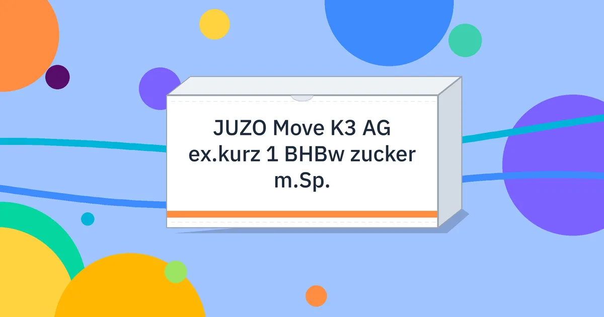 Symbolbild: Packung mit der Aufschrift JUZO Move K3 AG ex.kurz 1 BHBw zucker m.Sp. (PZN 18583640) – Verfügbarkeit und Bezug in Apotheken in Frankfurt am Main