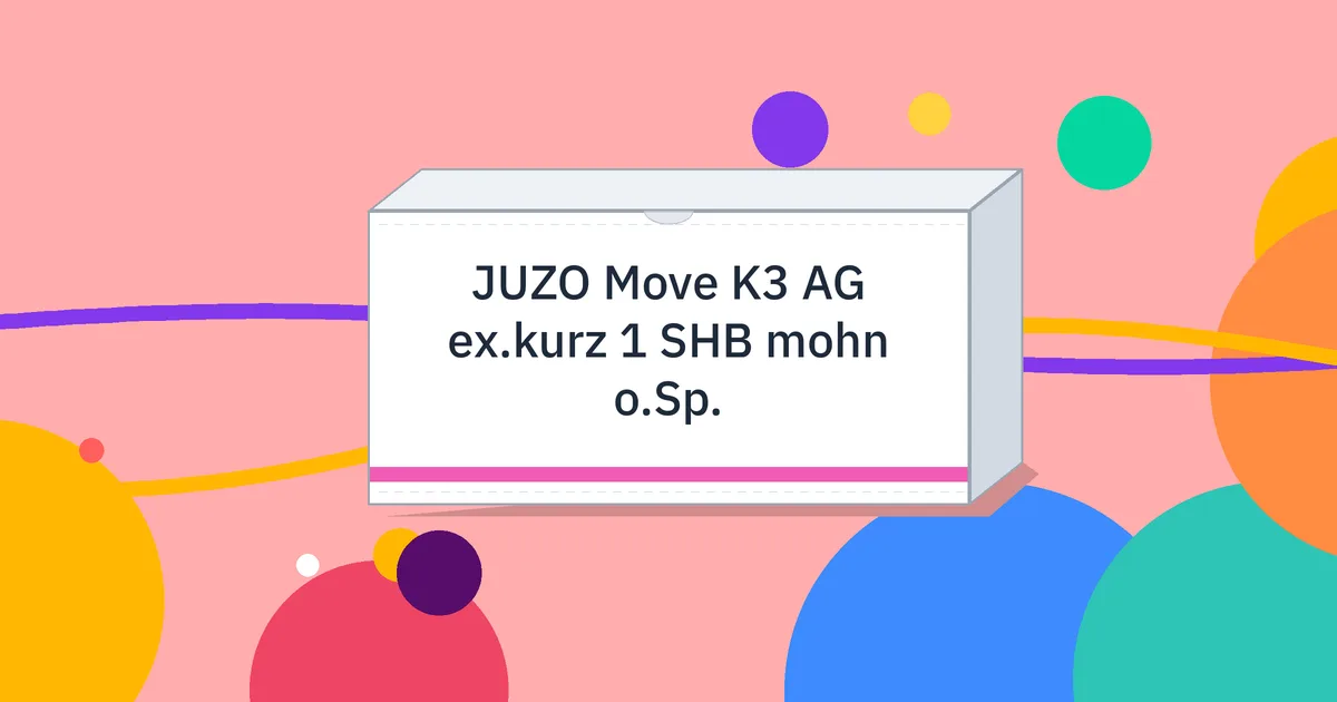 Symbolbild: Packung mit der Aufschrift JUZO Move K3 AG ex.kurz 1 SHB mohn o.Sp. (PZN 18597180) – Verfügbarkeit und Bezug in Apotheken in Frankfurt am Main