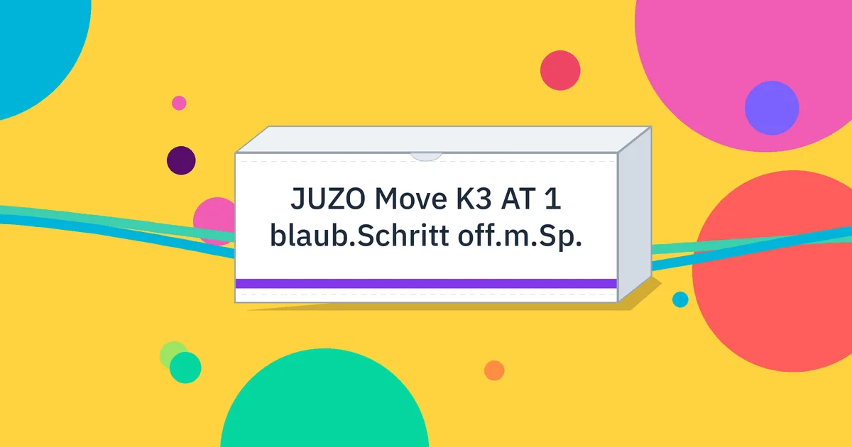 Symbolbild: Packung mit der Aufschrift JUZO Move K3 AT 1 blaub.Schritt off.m.Sp. (PZN 20677489) – Verfügbarkeit und Bezug in Apotheken in Frankfurt am Main