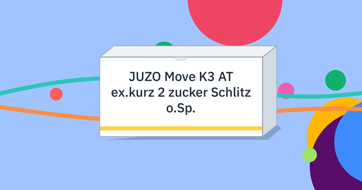 Symbolbild: Packung mit der Aufschrift JUZO Move K3 AT ex.kurz 2 zucker Schlitz o.Sp. (PZN 20682349) – Verfügbarkeit und Bezug in Apotheken in Frankfurt am Main