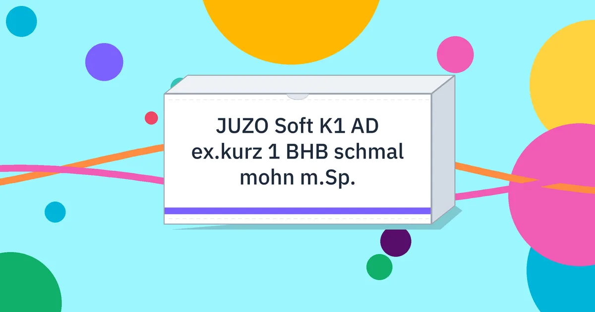 Symbolbild: Packung mit der Aufschrift JUZO Soft K1 AD ex.kurz 1 BHB schmal mohn m.Sp. (PZN 15462597) – Verfügbarkeit und Bezug in Apotheken in Frankfurt am Main
