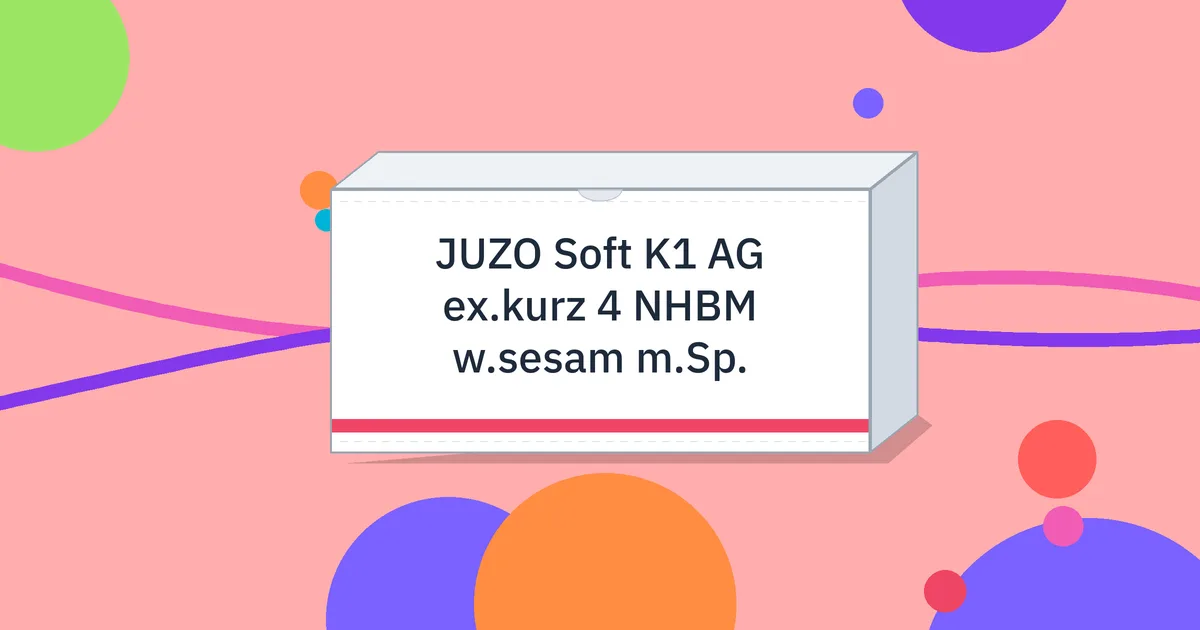 Symbolbild: Packung mit der Aufschrift JUZO Soft K1 AG ex.kurz 4 NHBM w.sesam m.Sp. (PZN 15017733) – Verfügbarkeit und Bezug in Apotheken in Frankfurt am Main