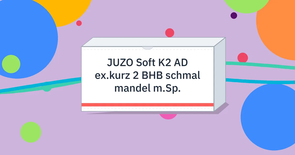 Symbolbild: Packung mit der Aufschrift JUZO Soft K2 AD ex.kurz 2 BHB schmal mandel m.Sp. (PZN 15466566) – Verfügbarkeit und Bezug in Apotheken in Frankfurt am Main