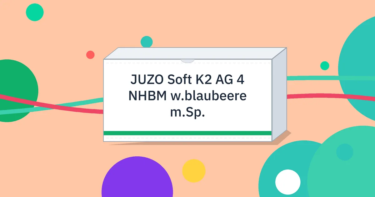 Symbolbild: Packung mit der Aufschrift JUZO Soft K2 AG 4 NHBM w.blaubeere m.Sp. (PZN 15018997) – Verfügbarkeit und Bezug in Apotheken in Frankfurt am Main