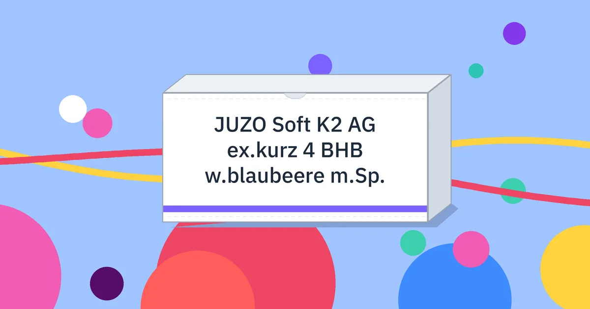 Symbolbild: Packung mit der Aufschrift JUZO Soft K2 AG ex.kurz 4 BHB w.blaubeere m.Sp. (PZN 14843498) – Verfügbarkeit und Bezug in Apotheken in Frankfurt am Main