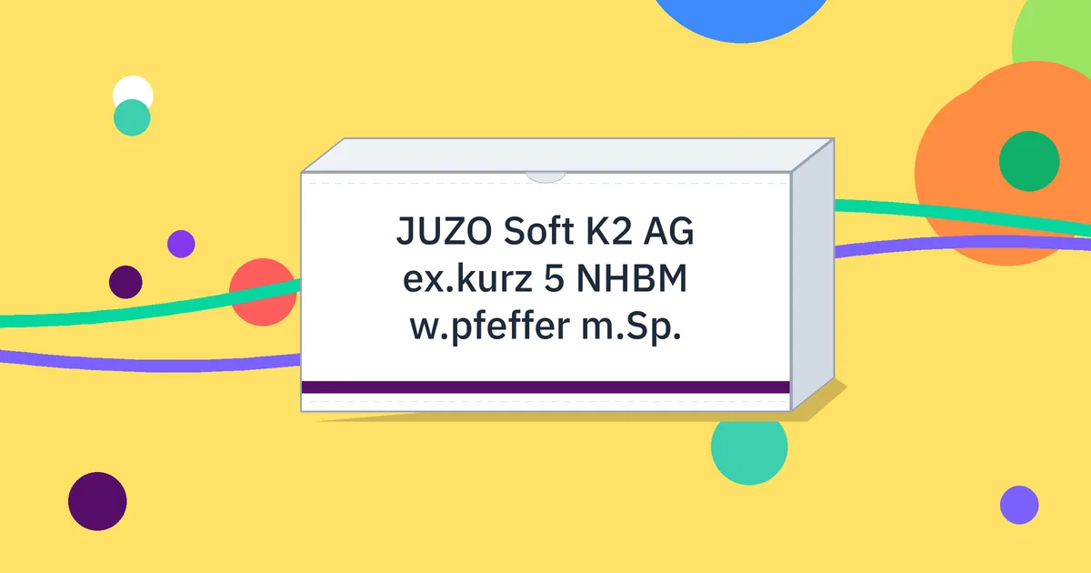 Symbolbild: Packung mit der Aufschrift JUZO Soft K2 AG ex.kurz 5 NHBM w.pfeffer m.Sp. (PZN 15022792) – Verfügbarkeit und Bezug in Apotheken in Frankfurt am Main