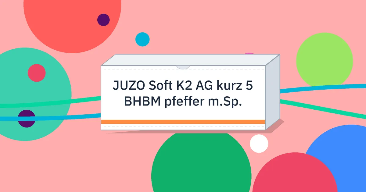 Symbolbild: Packung mit der Aufschrift JUZO Soft K2 AG kurz 5 BHBM pfeffer m.Sp. (PZN 14859424) – Verfügbarkeit und Bezug in Apotheken in Frankfurt am Main