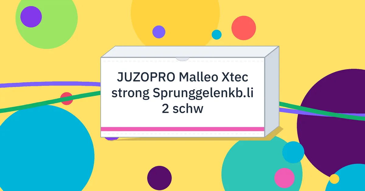 Symbolbild: Packung mit der Aufschrift JUZOPRO Malleo Xtec strong Sprunggelenkb.li 2 schw (PZN 19074099) – Verfügbarkeit und Bezug in Apotheken in Frankfurt am Main