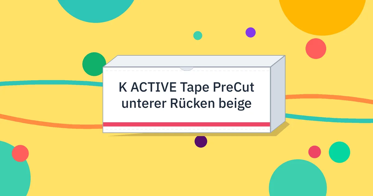 Symbolbild: Packung mit der Aufschrift K ACTIVE Tape PreCut unterer Rücken beige (PZN 06936441) – Verfügbarkeit und Bezug in Apotheken in Frankfurt am Main