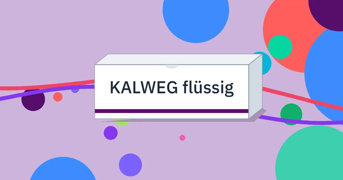 Symbolbild: Packung mit der Aufschrift KALWEG flüssig (PZN 02497915) – Verfügbarkeit und Bezug in Apotheken in Frankfurt am Main