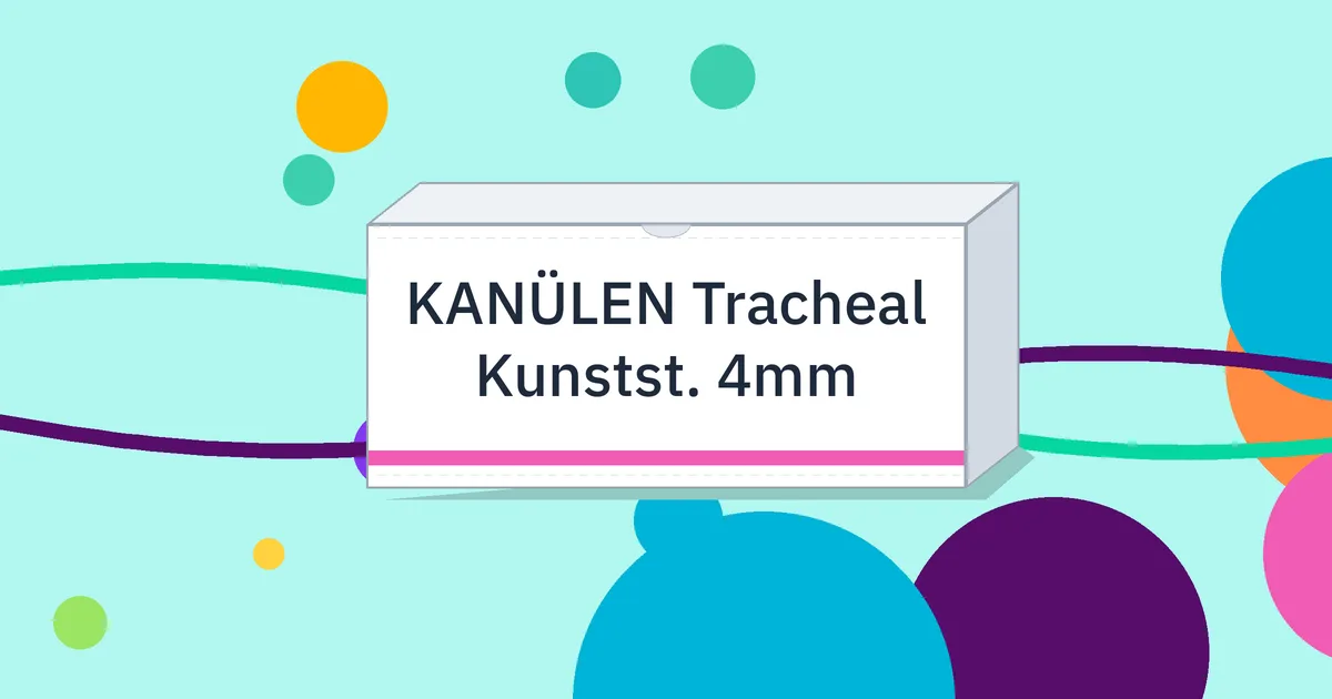 Symbolbild: Packung mit der Aufschrift KANÜLEN Tracheal Kunstst. 4mm (PZN 01965478) – Verfügbarkeit und Bezug in Apotheken in Frankfurt am Main