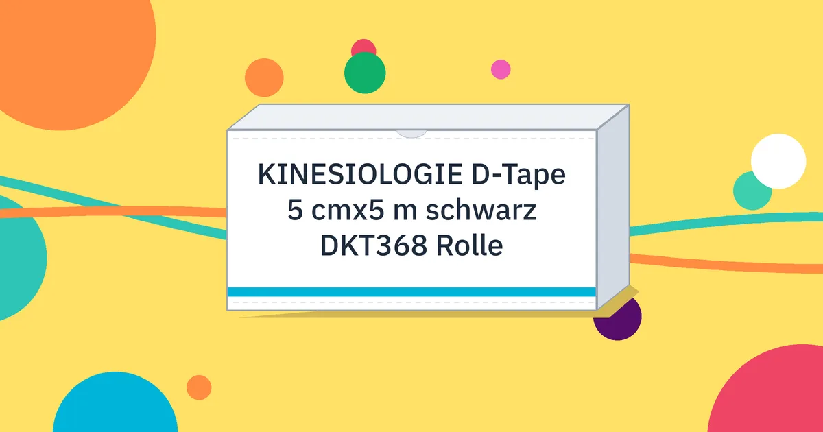Symbolbild: Packung mit der Aufschrift KINESIOLOGIE D-Tape 5 cmx5 m schwarz DKT368 Rolle (PZN 07566532) – Verfügbarkeit und Bezug in Apotheken in Frankfurt am Main