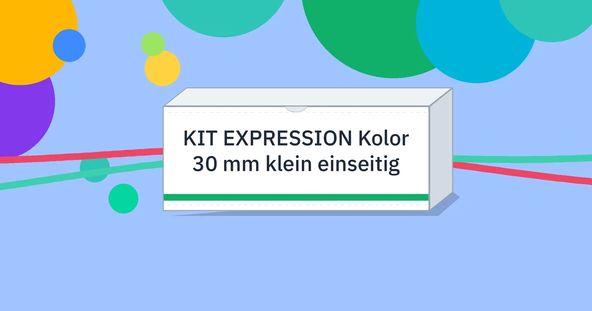 Symbolbild: Packung mit der Aufschrift KIT EXPRESSION Kolor 30 mm klein einseitig (PZN 10133972) – Verfügbarkeit und Bezug in Apotheken in Frankfurt am Main