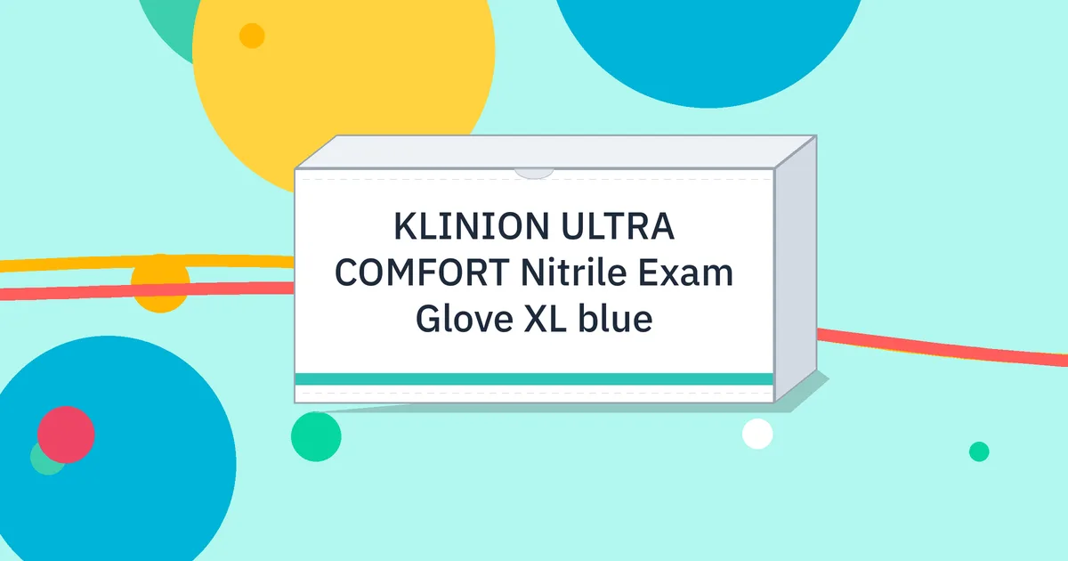 Symbolbild: Packung mit der Aufschrift KLINION ULTRA COMFORT Nitrile Exam Glove XL blue (PZN 19683562) – Verfügbarkeit und Bezug in Apotheken in Frankfurt am Main