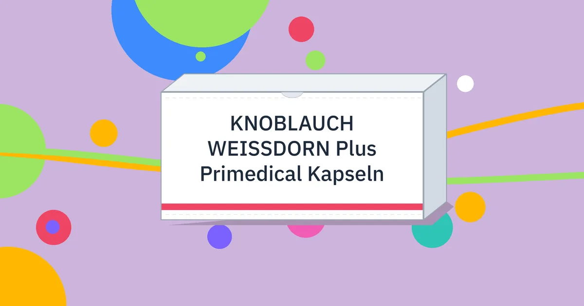 Symbolbild: Packung mit der Aufschrift KNOBLAUCH WEISSDORN Plus Primedical Kapseln (PZN 18812603) – Verfügbarkeit und Bezug in Apotheken in Frankfurt am Main