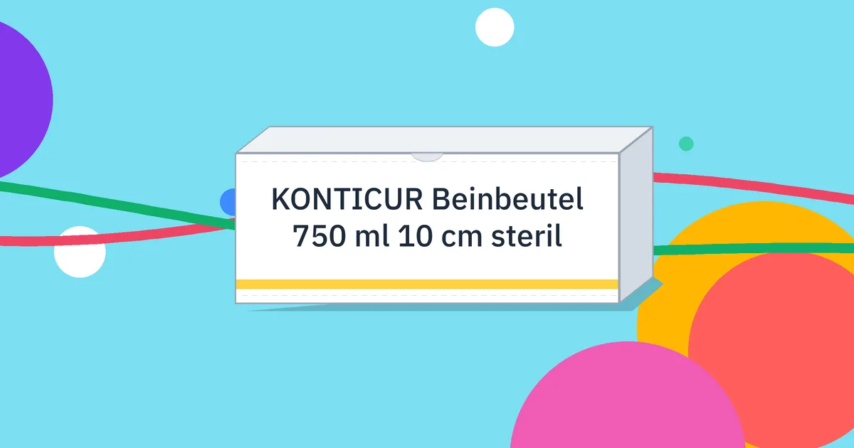 Symbolbild: Packung mit der Aufschrift KONTICUR Beinbeutel 750 ml 10 cm steril (PZN 12465603) – Verfügbarkeit und Bezug in Apotheken in Frankfurt am Main