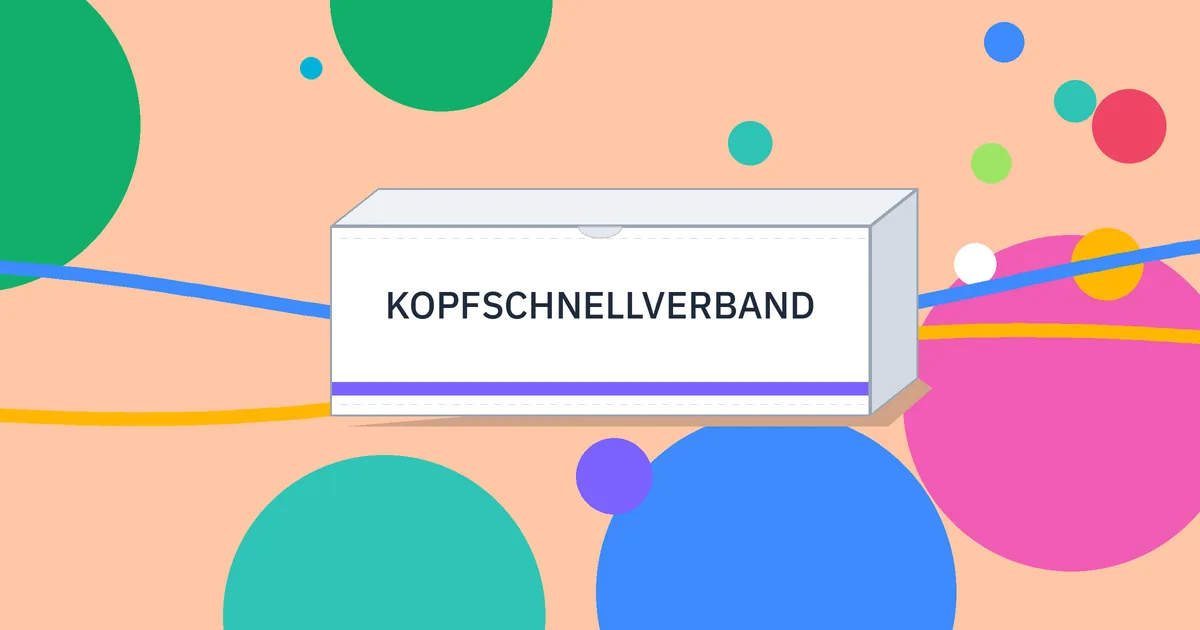 Symbolbild: Packung mit der Aufschrift KOPFSCHNELLVERBAND (PZN 03232975) – Verfügbarkeit und Bezug in Apotheken in Frankfurt am Main